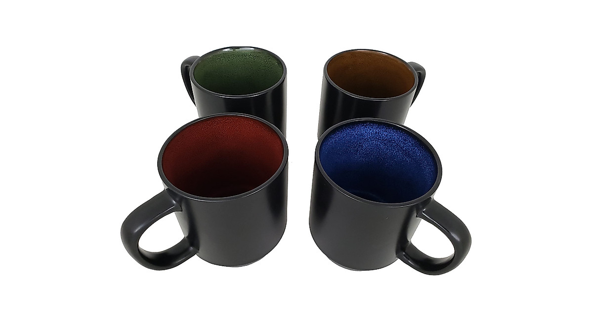 Stylish Stackable 14oz Ceramic Coffee Mugs - Set of 4