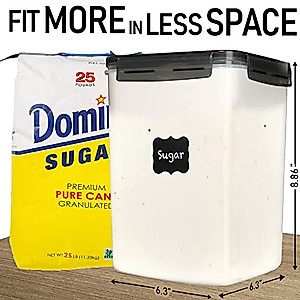 WHITE FEATHER SUPPLIES 4 PC [5.2L / 175 Oz] Large Airtight Food Storage Containers with Lids - Leakproof BPA Free Plastic Kitchen & Pantry Organization for Sugar, Flour & Rice + 4 Measuring Cups