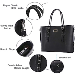 MOSISO PU Leather Laptop Tote Bag for Women (13-13.3 inch), Waterproof Large Capacity Business Work Briefcase Shoulder Laptop Bag, Black