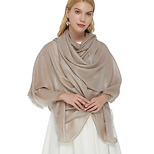 PANTONIGHT Women's Sparkling Metallic Evening Shawl Lightweight Wedding Shawl Extra Large Dressy Shawls and Wraps for Party (CHAMPAGNE GOLD 2511)