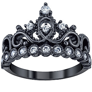 Guliette Verona Sterling Silver Princess Crown Ring (Black Rhodium Plated) (7)