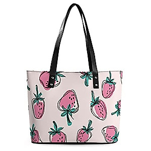 Womens Handbag Strawberry Pattern Leather Tote Bag Top Handle Satchel Bags For Lady