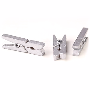 CleverDelights 1 1/8" Mini Wood Clothespins - Metallic Silver - 100 Pack