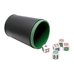 Novelty Set of 5 Poker Dice with Professional Leather Dice Cup, Great for Travel - Cubilete Leather Dice Cup