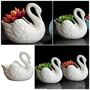 YONGYAN 2 Pack Swan Flower Pot Statue Decoration Ceramics Garden Planters Containers Pot Bookshelf Office Desktop Decor