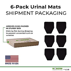 Durable Black 6-Pack Non-Slip Floor Urinal Mats - Odor-eliminating and Disposable Commercial Urine Pads for Men's Toilets, Urinal Mat Commercial Scented Made in USA