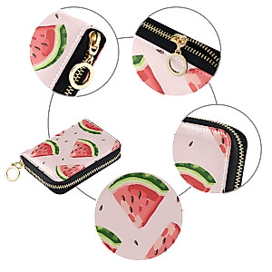 MOYYO RFID Credit Card Holder Case Red Watermelons Leather Printed Zipper Card Case Wallet for Women Girls
