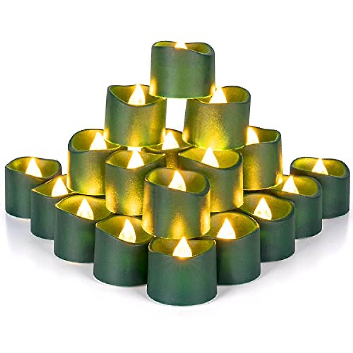 Homemory 24Pcs Green Tea Lights Battery Operated, Flameless Flickering Green Candles, Holiday Candles for Christmas, Home Decor, Theme Party