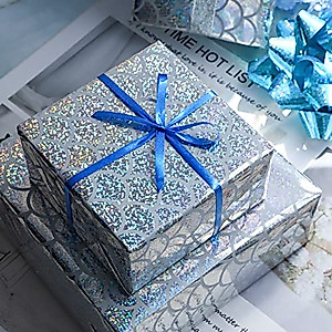 LeZakaa Silver Holographic Wrapping Paper - Mini Roll - Scales Print for Birthday, Holiday, Christmas - 17 17.32 Inch x 32.8 Feet (46.25 sq.ft.)