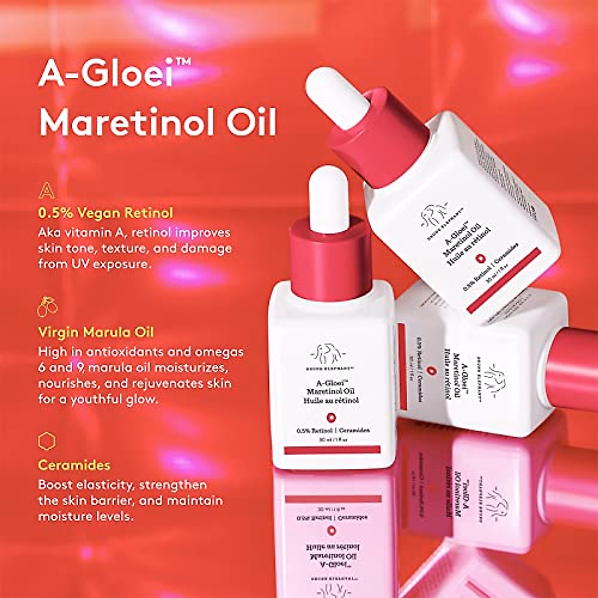 Drunk Elephant A-Gloei Virgin Marula Oil with Retinol. Anti-Wrinkle Treatment for Youthful Looking Skin (30 mL / 1 Fl Oz)