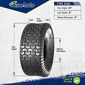 MaxAuto 20x8.00-8 Lawn Mower Tires 20x8x8 Lawn Tractor Tire 20x8-8nhs Riding Mower Tires, 4 Ply Tubeless Tire, 965lbs Capacity, Set of 2