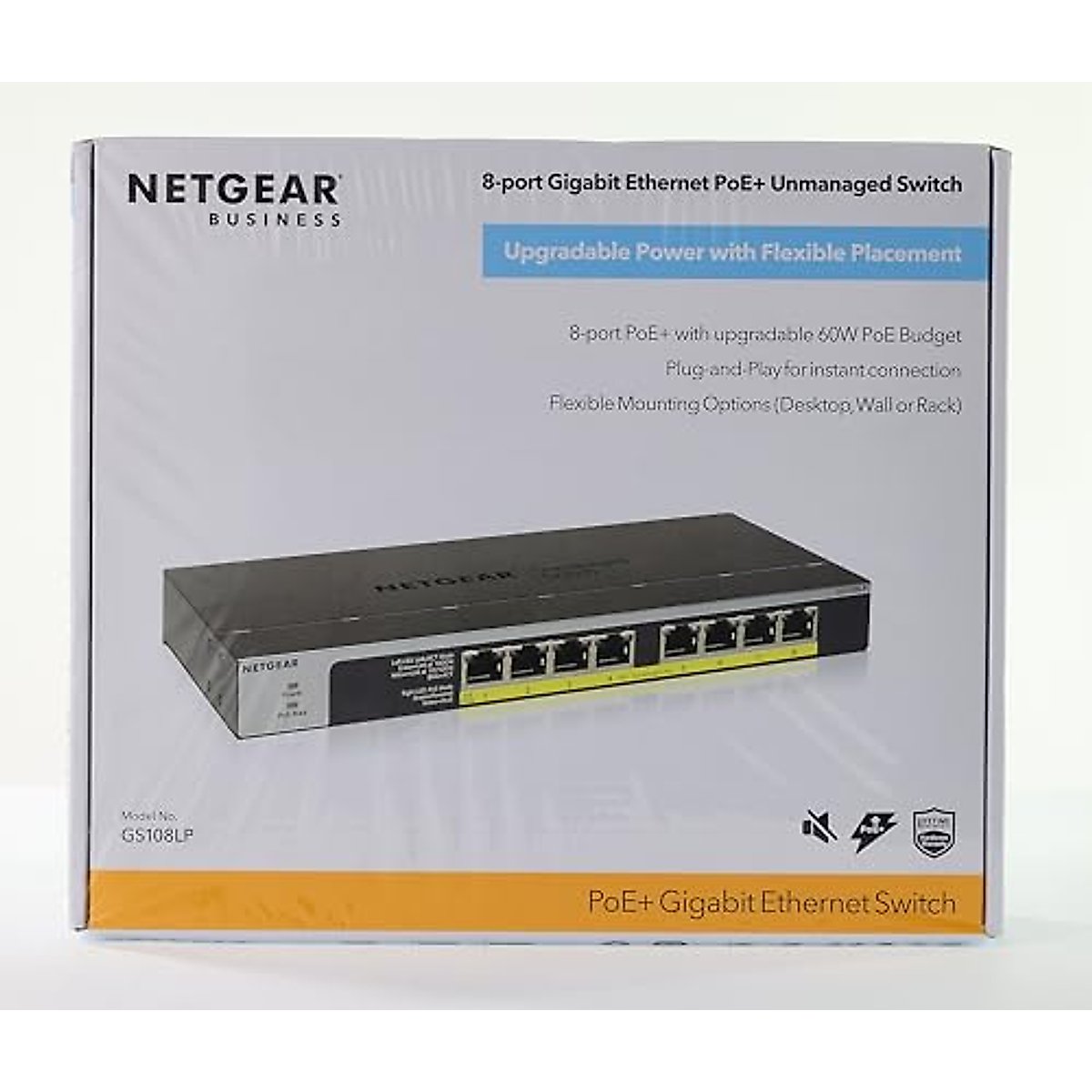 NETGEAR 8-Port Gigabit Ethernet PoE Network Switch, Hub, Internet Splitter (GS108LP) - with 8 x PoE+ @ 60W Upgradeable, Desktop/Rackmount, and ProSAFE Lifetime Protection