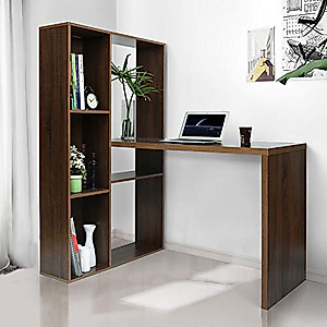 Haplized Modern Minimalist L-Shaped Office Computer Desk with 6-Tier Open Storage Shelf - Ideal for Office, Learning, and Gaming (Walnut)