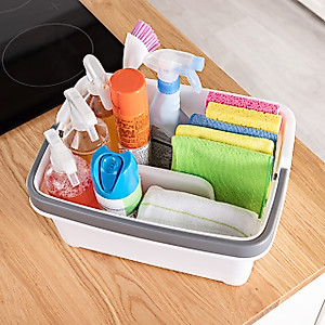 Minky Large Storage Caddy - Easy to Clean Plastic Storage Bin with Foldaway Handle - Perfect for Cleaning, Crafts, Baby Items, DIY - Great for Pantry, Fridge & Organization - Made in UK (White)