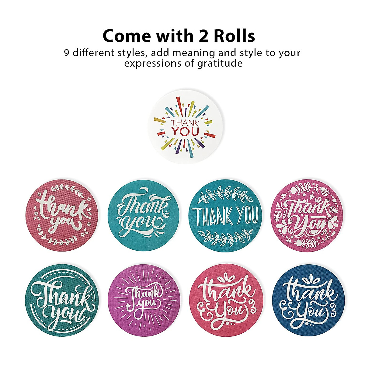 Thank You Stickers, 1000pcs Thank You Sticker Rolls, 2 Roll Thank You Sticker Envelope Seals for Packaging, Envelope Stickers, Thank You Stickers for Small Bussiness