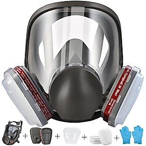 Faburo Full Face Respirator Mask, Reusable Full-Face Mask Respirator with Filter, Full Face Cover Gas Mask with Filters for Paint, Against Dust, Spray, Construction Work, Welding, Sanding