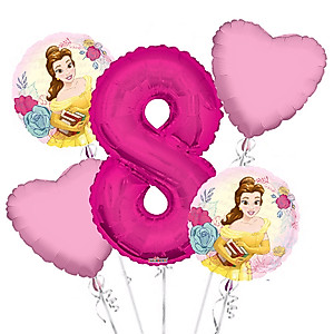 Beauty and The Beast Balloon Bouquet 8th Birthday 5 pcs - Party Supplies Pink