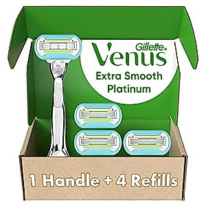 Gillette Venus Platinum Extra Smooth Razors for Women, 1 Venus Razor, 4 Razor Blade Refills, Metal Handle with Anti-Slip Grip