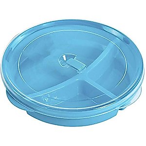 (Set of 4) Microwave Food Storage Tray Containers - 3 Section/Compartment Divided Plates w/Vented Lid