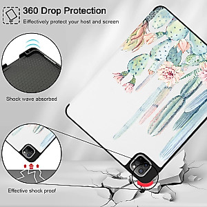 May Chen for iPad Pro M2 12.9 Case 6th/5th/4th/3rd Generation 2022 2021 2020 2018 Trifold Stand + Pencil Holder + Auto Wake/Sleep + Soft TPU Protective Stand Back Cover, Cactus