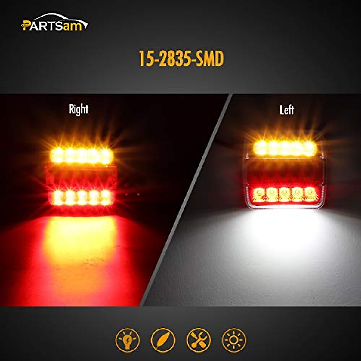 Partsam Magnetic LED Trailer Towing Light Kit w/Reflex, Universal 2x 15 LED Trailer Rear Light, Board Tail Brake Stop Indicator License Plate Light Lamp, 24ft Cable with 7 Pin Plug, IP68 Waterproof