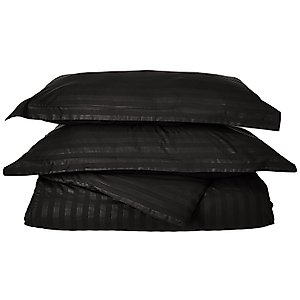Elegant Comfort 1500 Thread Count -Damask Stripes- Egyptian Quality Luxurious Silky Soft Wrinkle & Fade Resistant 3pc Duvet Cover Set, Full/Queen, Black