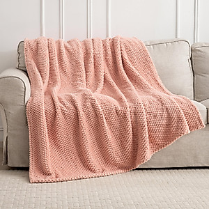Pink 300GSM XL Throw Blanket for Couch Or Bed 50x70, Waffle Cozy Soft Blanket for Cute Teen Girl Room Decor Lightweight Fluffy Throws All Seasons