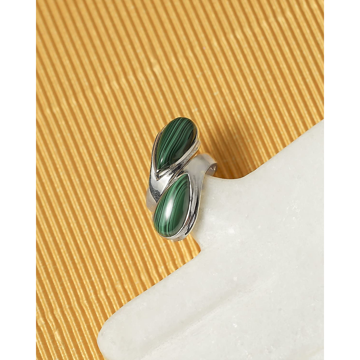 YoTreasure Malachite Solid 925 Sterling Silver Bypass Ring Jewelry