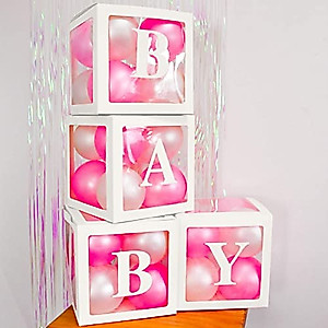 4 pcs White Transparent Balloons Boxes with 30 Letters 10 Numbers 5 Symbols, 49 pcs Party Decorations Kit Supplies, Boys Girls Birthday Baby Shower Gender Reveal Decoration Backdrop, Photo Props