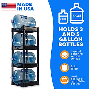 Bottle Buddy Water Racks - 3 and 5 Gallon Bottles - 4-Tray Jug Storage System - Free-Standing Organizer for Home, Office, Kitchen, Warehouse - Black
