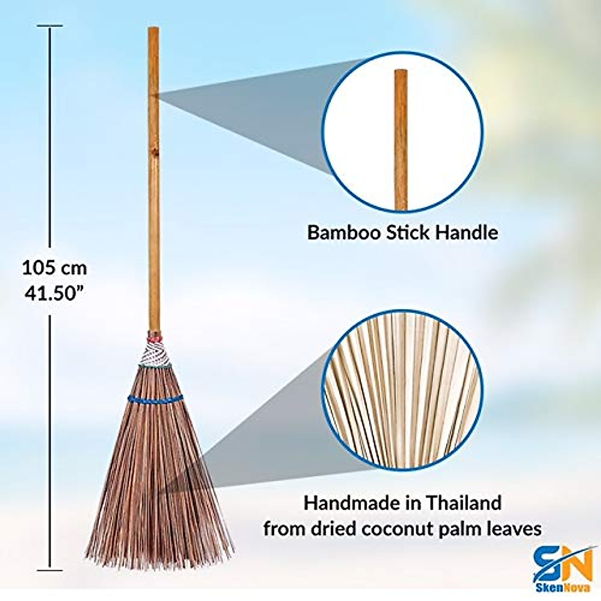Heavy-Duty Coconut Leaf Stick Broom Outdoor Indoor Commercial Perfect for Lobby Mall Market Floor Garage Courtyard