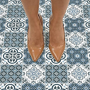 FloorPops FP2951 Myriad Peel & Stick Floor Tiles, Blue