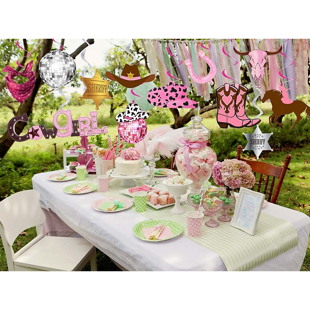 Western Cowgirl Party Decoration Hanging Swirls,Western Country Pink Cowgirl Hanging Foil Swirls for Cowgirl Theme Party Birthday Party Baby Shower Ceiling Hanging Decorations (Pink)