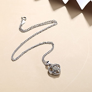 Jewenova 925 Sterling Silver Photo Projective Necklace, Custom I Love You Necklace 100 Languages Heart Photo Necklace, Personalized Gift for Women