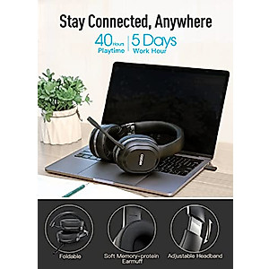 COOSII P80C Bluetooth Wireless Headphones with Dual Microphone with V5.0 USB Dongle for PC Computer Home Office Online Class Headset, 40H for Laptop Chromebook Cellphone Skype Zoom Call Center