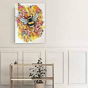 ROUKANNGE Adult Diamond Painting kit,Honeybee Pattern,5D Diamond Painting of Round Diamond,DIY Handicrafts,Apply to Home Decoration,Wall Decoration,Creative Gifts(12×16inch)