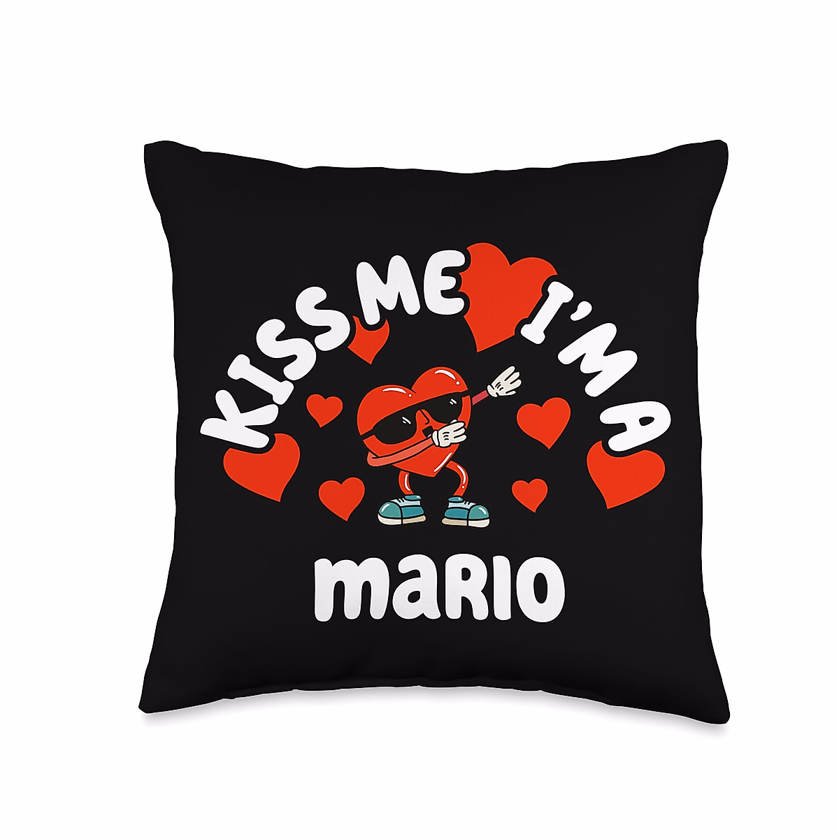 Funny Name Gift for Mario Kiss Me Dabbing Heart Personalized First Name Mario Throw Pillow, 16x16, Multicolor