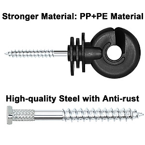 60 Pcs Black Electric Fence Insulator Screw-in Insulator Fence Ring Post Wood Post Insulator and 1 Pc Free Insulator Socket Tool