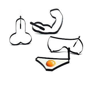 Sujosa Funny Egg Rings, Stainless Steel Nonstick Egg Cooking Mold with Foldable Handle, Romantic White Elephant Gifts DIY Kitchen Fryer Tool for Frying Eggs Mcmuffins and Omelet (Shape B)