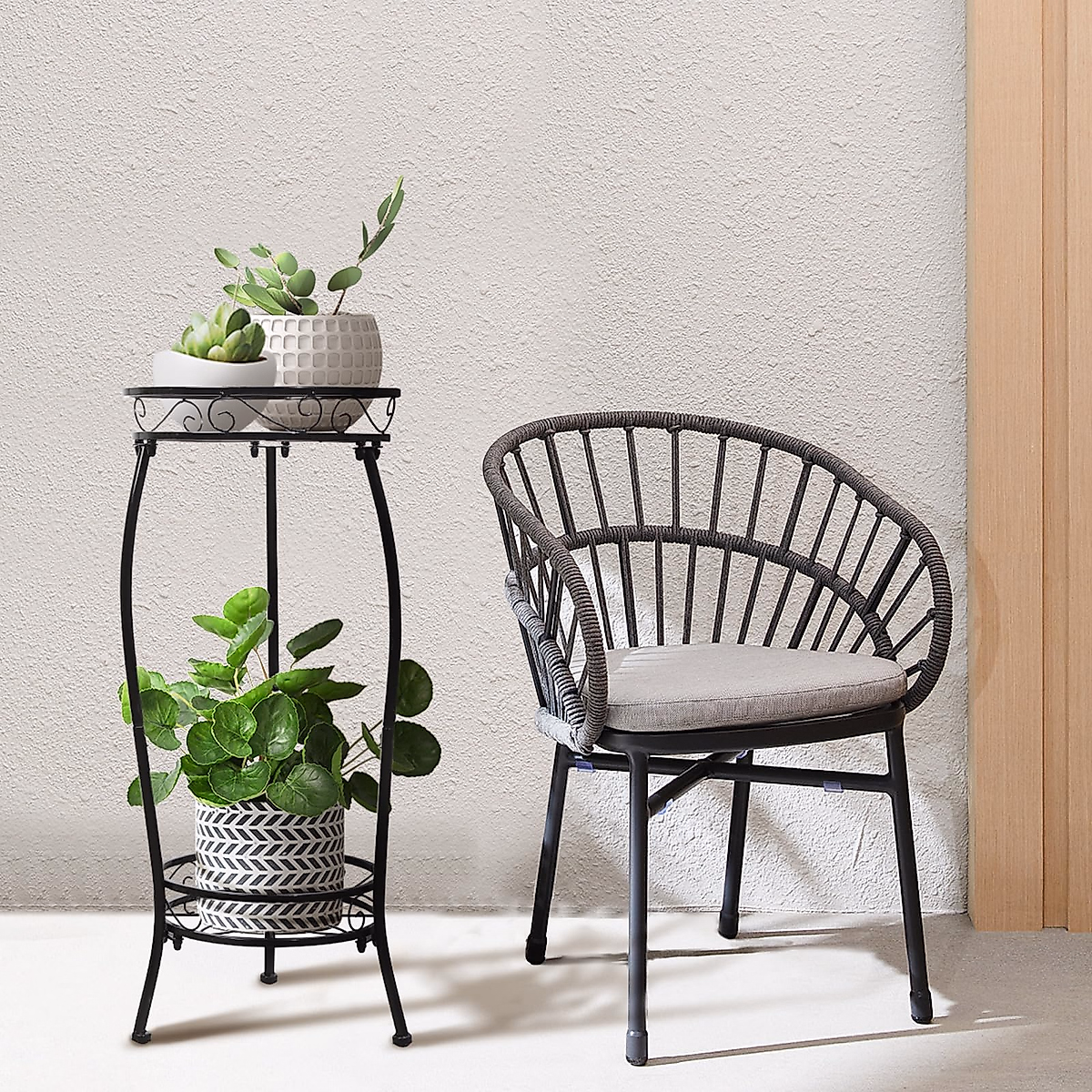 Cometofit Plant Stand Indoor Outdoor 2 Tier 27" Tall Metal Potted Holder Rack Flower Pot Stand Heavy Duty Plant Shelf Rustproof Iron Multiple Plant Round Supports Rack for Planter Corner Garden