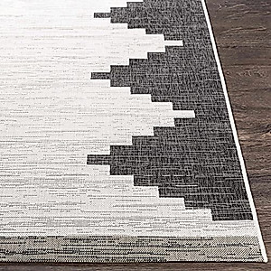 Hauteloom Djugun Outdoor Area Rug - Outside Porch Patio Rug Carpet - Waterproof Rug - Geometric - Black, Gray, Off White, White - 7'10" x 10'2"