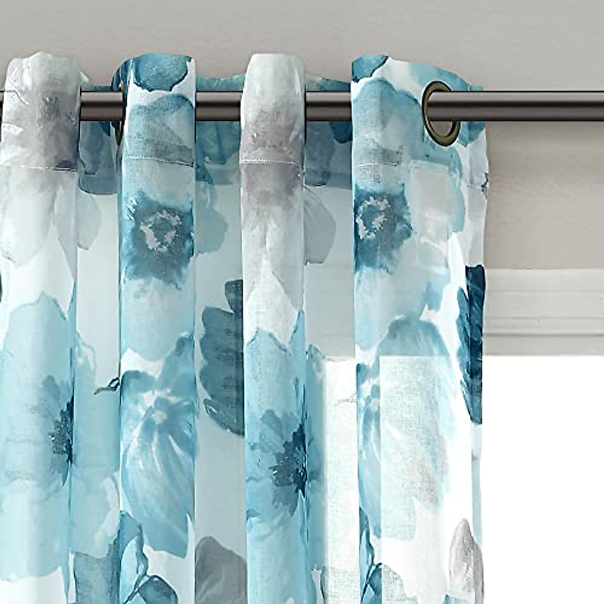 Lush Decor Leah Room Darkening Window Curtain Panel Pair Floral Insulated Grommet, 52"W x 84"L, Blue