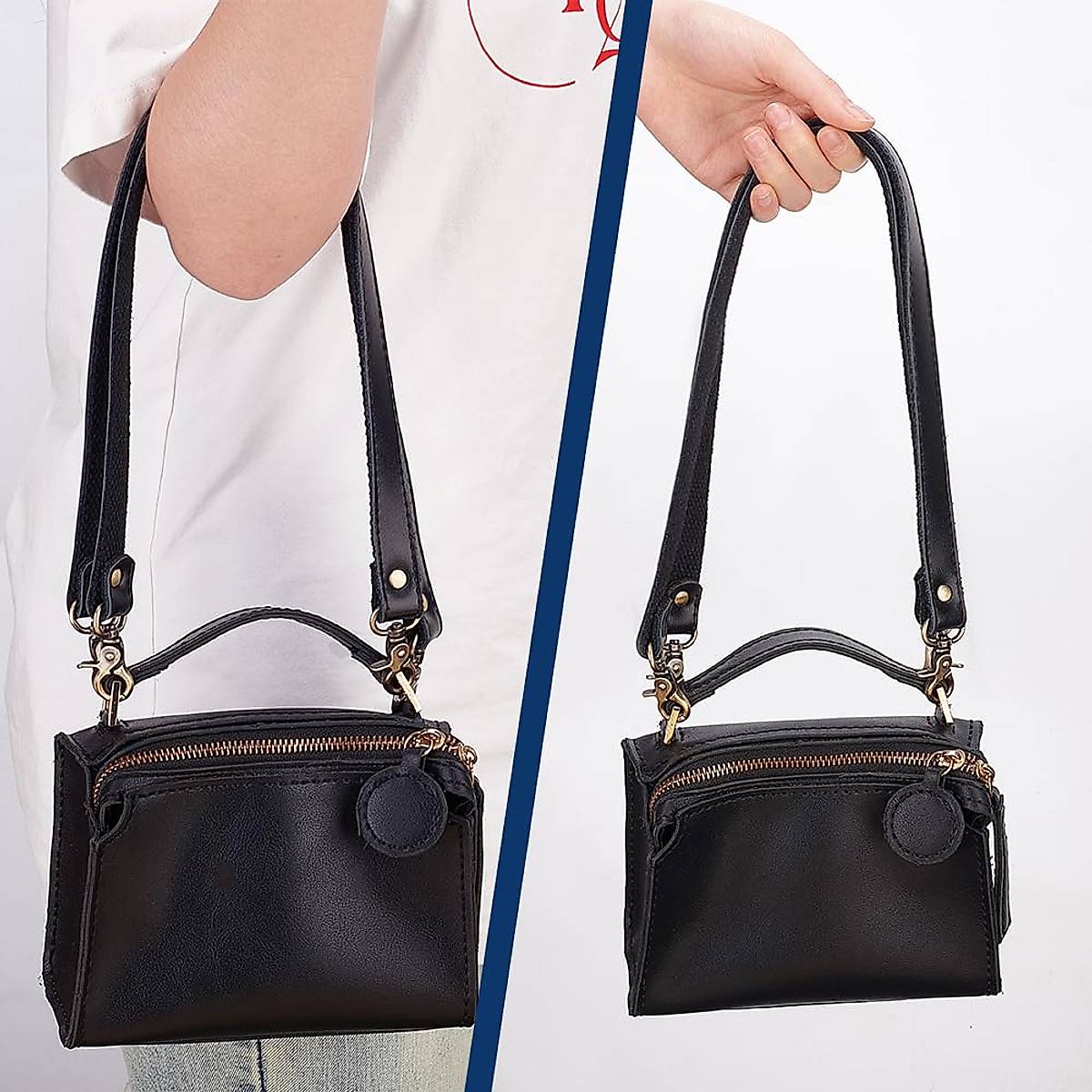 PH PandaHall 2pcs 22 Inch Black Leather Replacement Handles, 20mm Wide Purses Straps Handbags Shoulder Bag Strap with Antique Bronze Swivel Lobster Buckles for DIY Bag Making