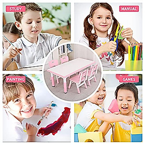 UNICOO - Kids Study Table and Chairs Set, Height Adjustable Plastic Children Art Desk with 4 Seats, Kids Multi Activity Table Set (Kids Table 5 Piece Set - BY-120-WP)