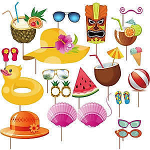 38pcs Luau Photo Booth Props Luau Party Favors for Luau Party Decorations Tropical Party Decorations Tiki Party Decorations Birthday Hawaiian Summer Beach Pool Party Decorations Supplies