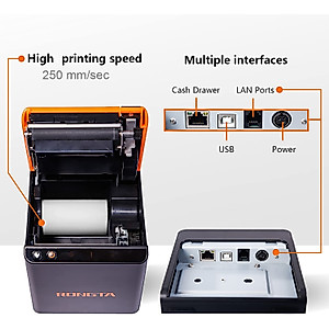 Rongta POS Receipt Printer, 80mm Thermal Printer, ESC/POS, Restaurant Kitchen Printer with Auto Cutter Support Cash Drawer,USB Serial Ethernet Receipts Printer for Small Business (ACE H1-UE)