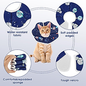 TIESOME Small Cat Cone Collars, Adjustable Kitten Recovery Cone Collar After Surgery Fasteners Collars for Small Cats Protective Cat Recovery E-Collar, 6.3-9inch Neck Diameter(S Size, Constellation)