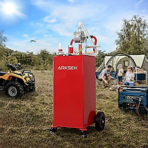 Arksen 35 Gallon Portable Gas Caddy Fuel Storage Tank Large Gasoline Diesel Can Hand Siphon Pump Rolling Flat-Free Solid Rubber Wheels Boat ATV Car Motorcycle