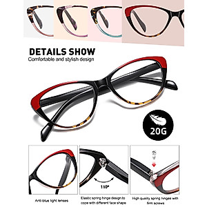 SOCTICK Cat Eye Reading Glasses for Women Blue Light Blocking,Readers for Women 1.75 with Comfort Spring Hinges,Fashion Designer Ladies Eyeglasses(4 pack)