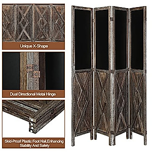 5.8Ft Tall Wood Room Divider with Chalkboard Panels, 4 Panel Rustic Folding Privacy Screens Room Divider, Partition Wall dividers for Rooms, Room Separator, Folding Screen, Rustic Barnwood, Brown